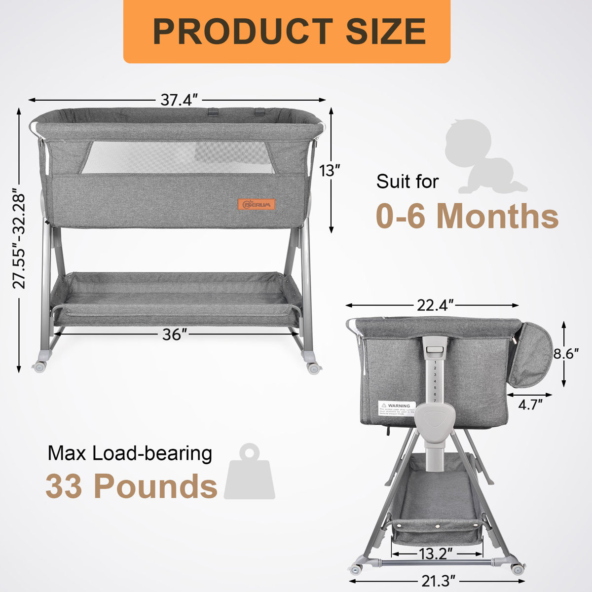 Suteck Baby Bassinet And Bedside Sleeper For Baby , 7 Height Adjustable Bedside Bassinet With ...